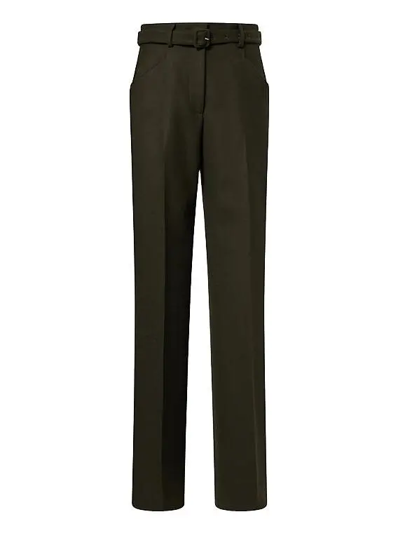 Gabriela Hearst Norman Belted Wool Trousers - Olive
