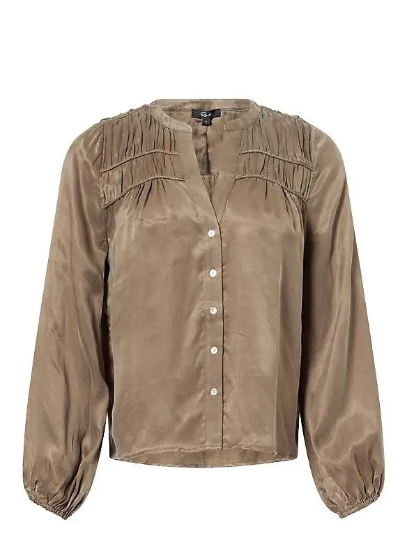 Rails Cadence Puffed-sleeve Cupro Blouse - Washed Olive