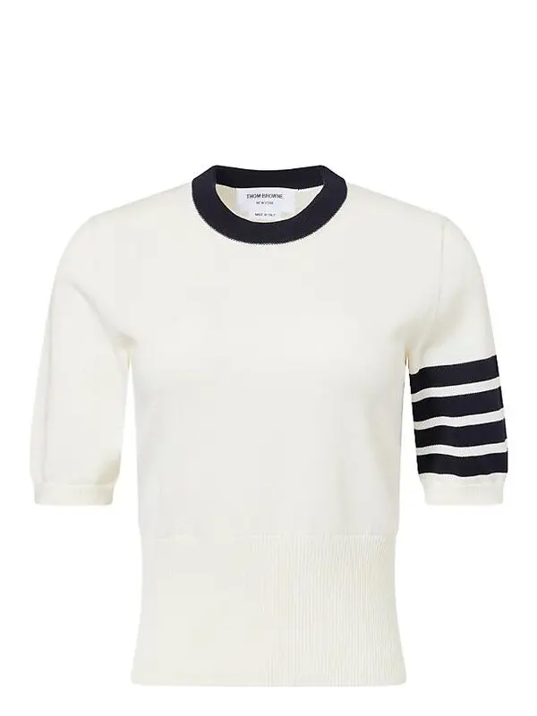Thom Browne Hector Intarsia-stripe Cotton-knit Top - White