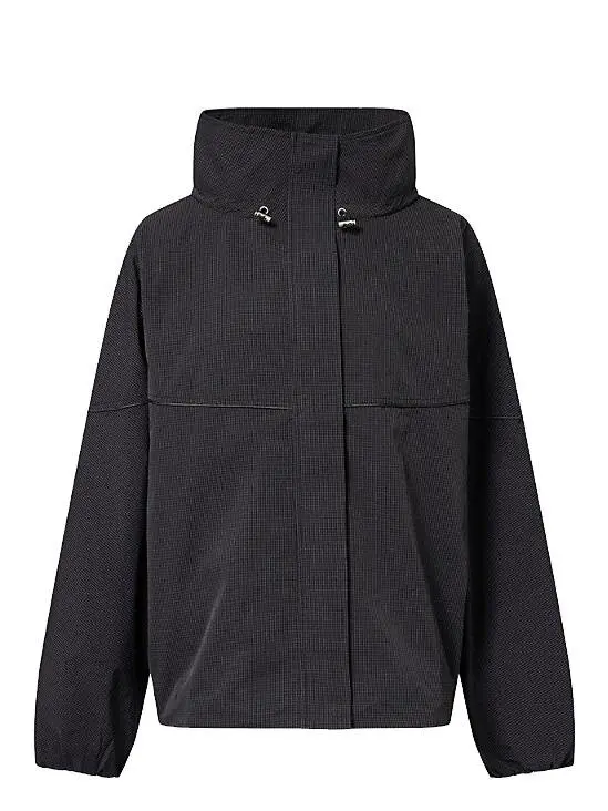THE COUTURE CLUB Micro-check Funnel-neck Shell Jacket - Black