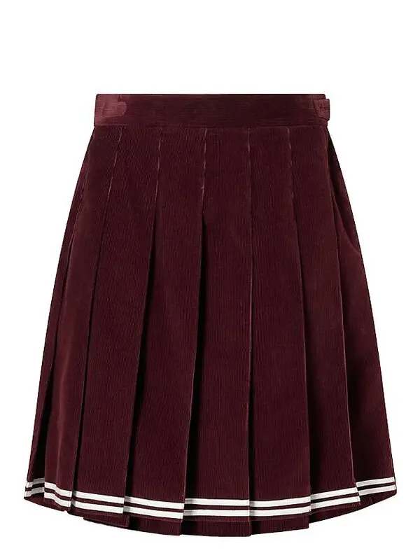 Thom Browne Contrast-stripe Pleated Corduroy Cotton Skirt - Burgundy