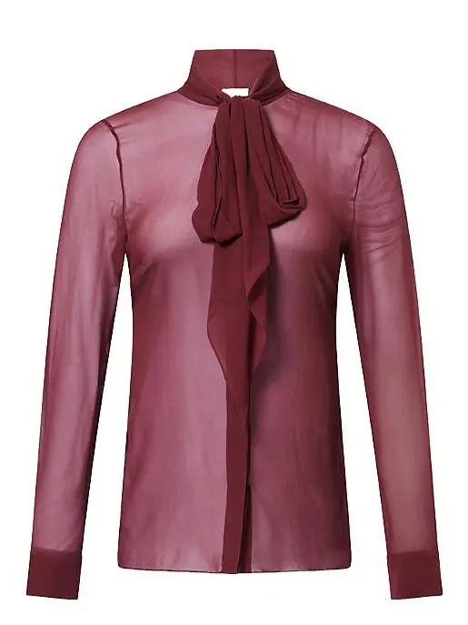 Gabriela Hearst Shildon Sheer Silk Top - Bordeaux