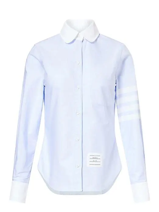 Thom Browne Round-collar Long-sleeve Cotton Shirt - Light Blue