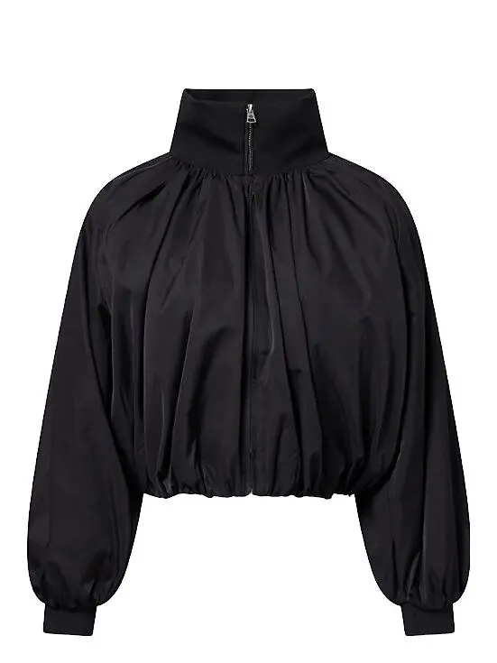 THE COUTURE CLUB Funnel-neck Ruched-hem Shell Bomber Jacket - Black