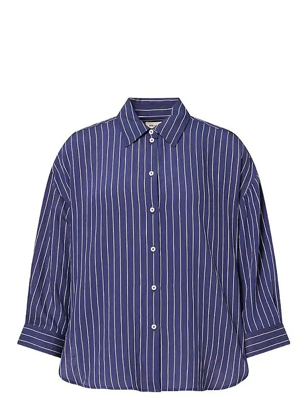 ME+EM Striped Relaxed-fit Crepe Shirt - Blue/white