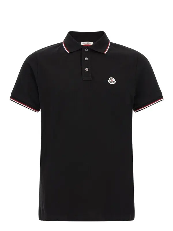 Moncler Tricolor Trim Polo Shirt - Black