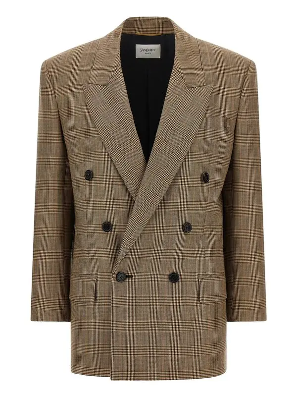 Saint Laurent Prince Of Wales Houndstooth Blazer - Brown