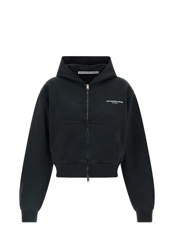 Alexander Wang Logo Print Zip-up Hoodie - Black