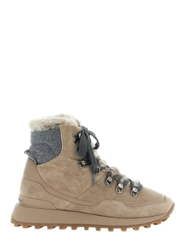 Brunello Cucinelli Suede Lace-up Ankle Boots - Beige
