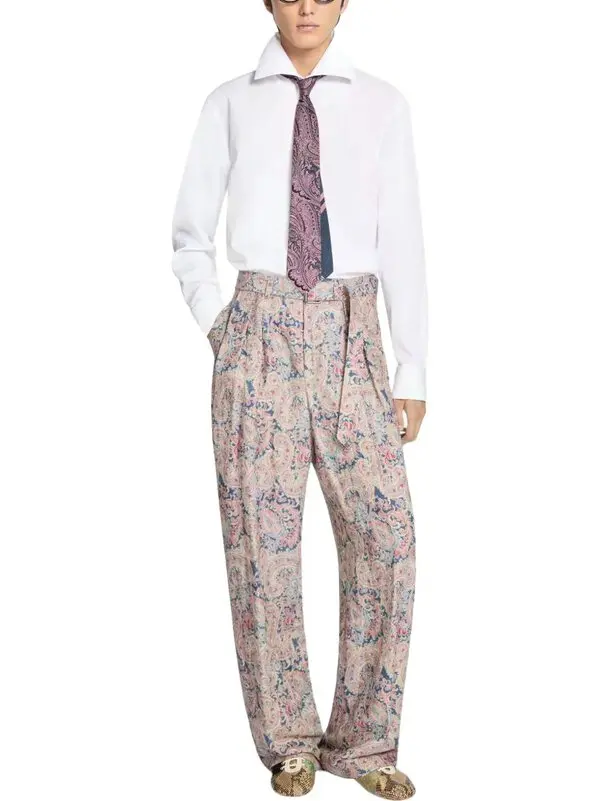 Dries Van Noten Belted Jacquard Pants - Neutrals