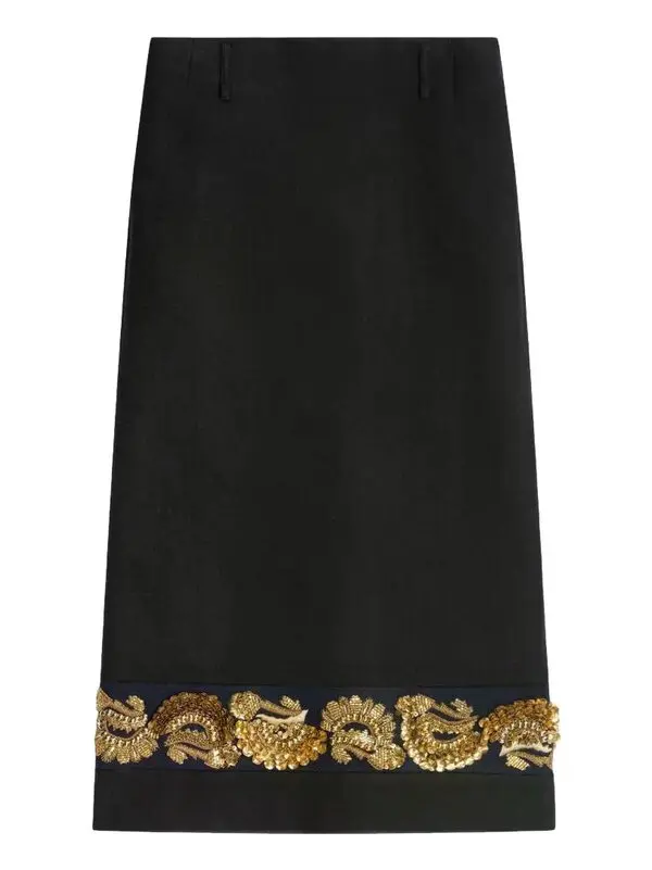 Dries Van Noten Long Embroidered Wool Skirt - Black