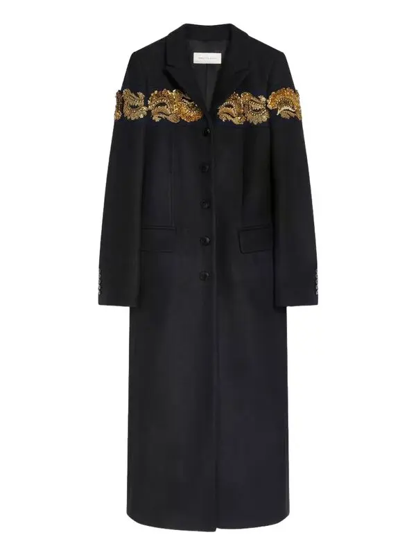 Dries Van Noten Embroidered Wool Coat - Black