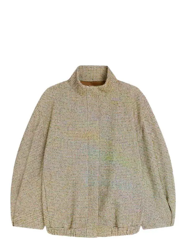 Dries Van Noten Checked Wool Cotton Blend Bomber Jacket - Neutrals