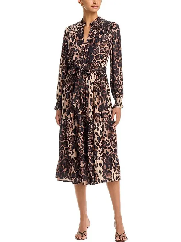 T Tahari Split Neck Belted Dress - Fall Spots