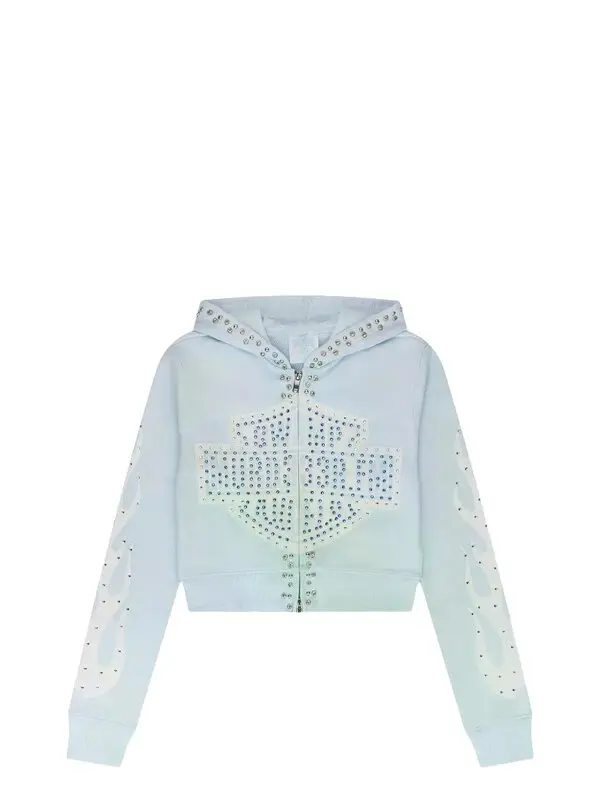MURD333R.FM Crystal-embellished Zip-up Hoodie - Blue