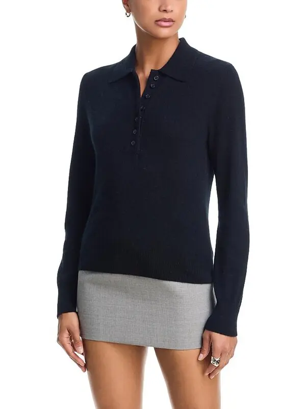 Aqua Henley Polo Cashmere Sweater Exclusive - Black