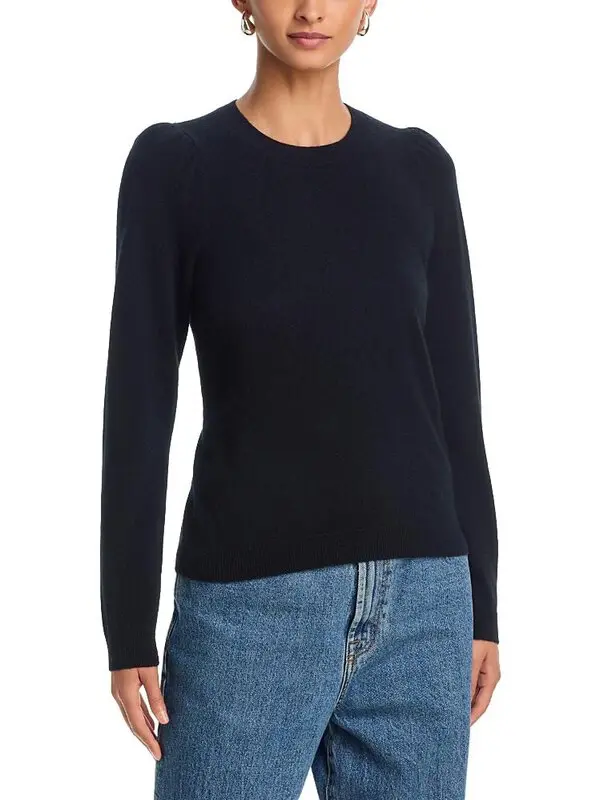 Aqua Cashmere Ruched Puffed Shoulder Sweater - Black