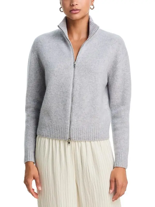 Aqua Brushed Cashmere Zip Front Sweater Exclusive - Light Grey