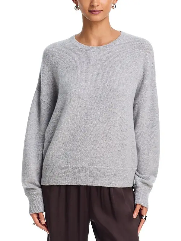 Aqua Drop Shoulder Dolman Crewneck Cashmere Sweater Exclusive - Light Grey