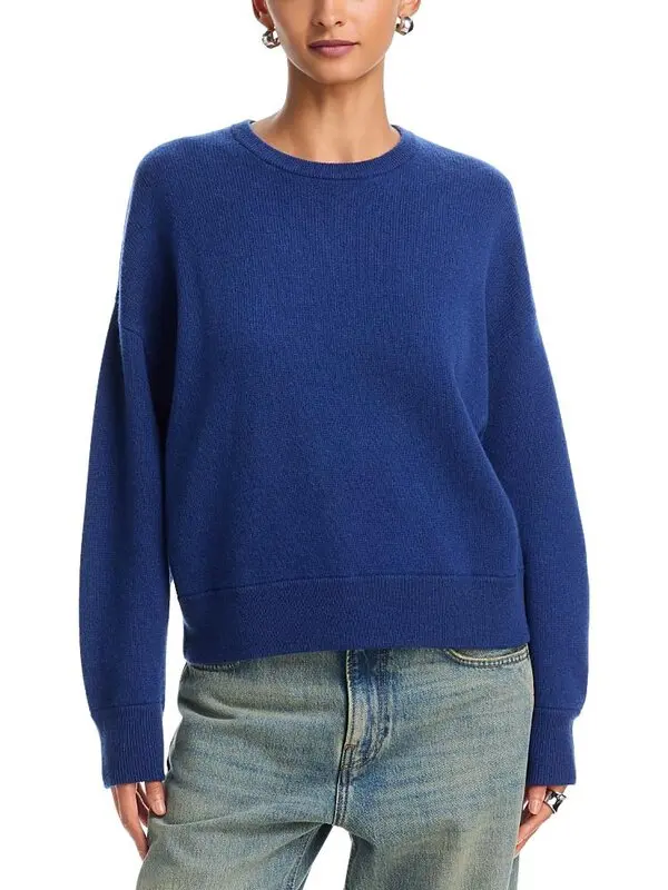 Aqua Drop Shoulder Dolman Crewneck Cashmere Sweater Exclusive - Space Blue
