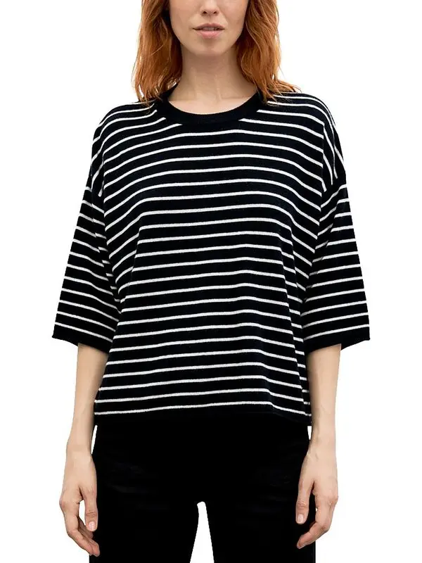 Gerard Darel Raya Wool Striped Elbow Sleeve Tee - Silver