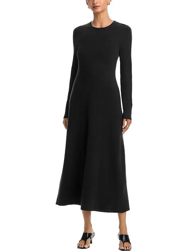 Aqua 100% Cashmere Long Sleeve Midi Dress Exclusive - Black