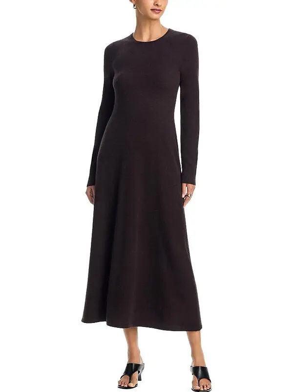 Aqua Cashmere Long Sleeve Midi Dress - Chocolate