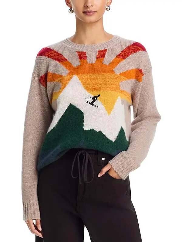 Aqua Cashmere Sunrise Skiier Crewneck Sweater Exclusive - Wheat