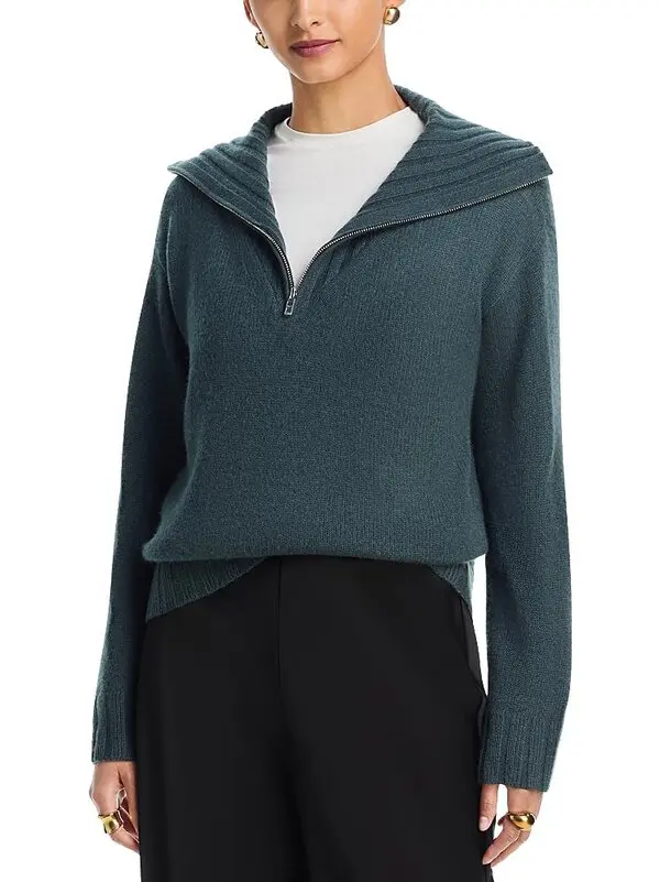 Aqua Cashmere Half Zip Sweater - Army