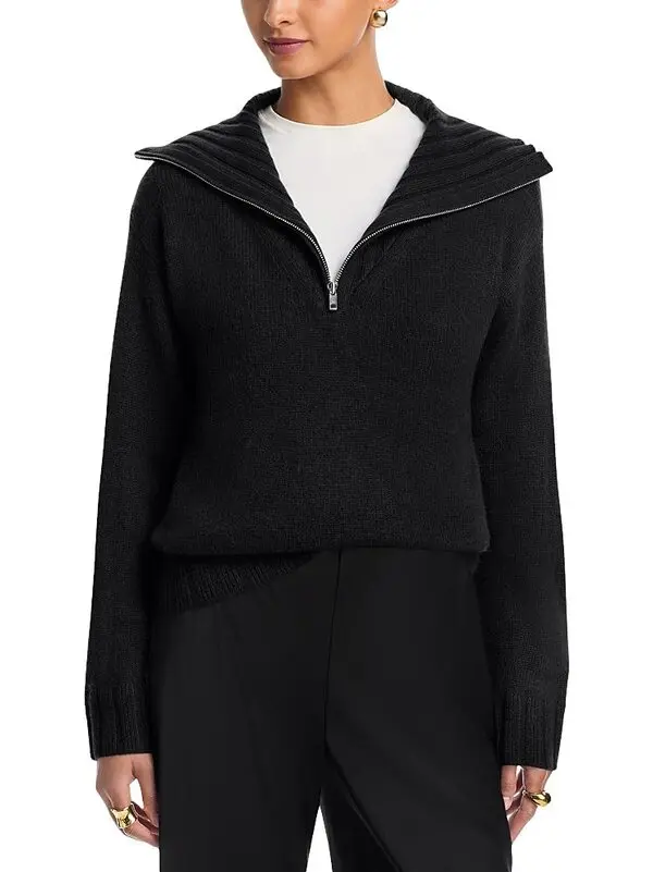 Aqua Cashmere Half-zip Sweater - Black