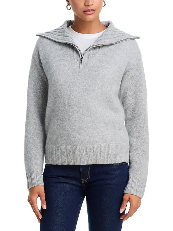 Aqua Cashmere Half Zip Sweater - Light Grey