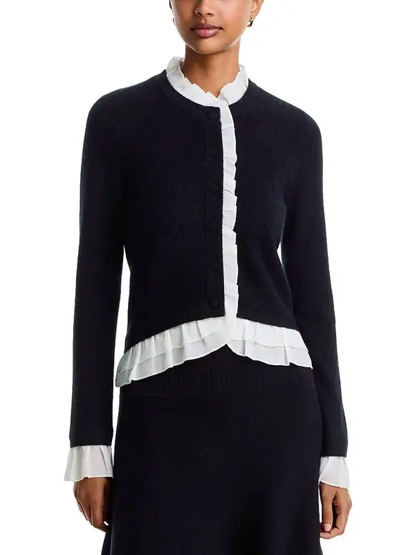 Aqua Cashmere 100% Cashmere Crewneck Cardigan Sweater Exclusive - Black