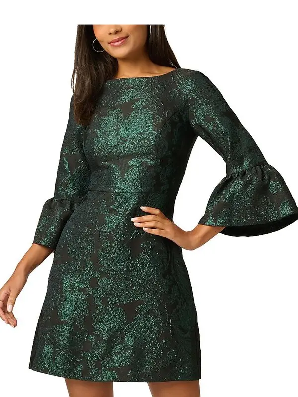 Adrianna Papell Metallic Jacquard Dress - Black/hunter