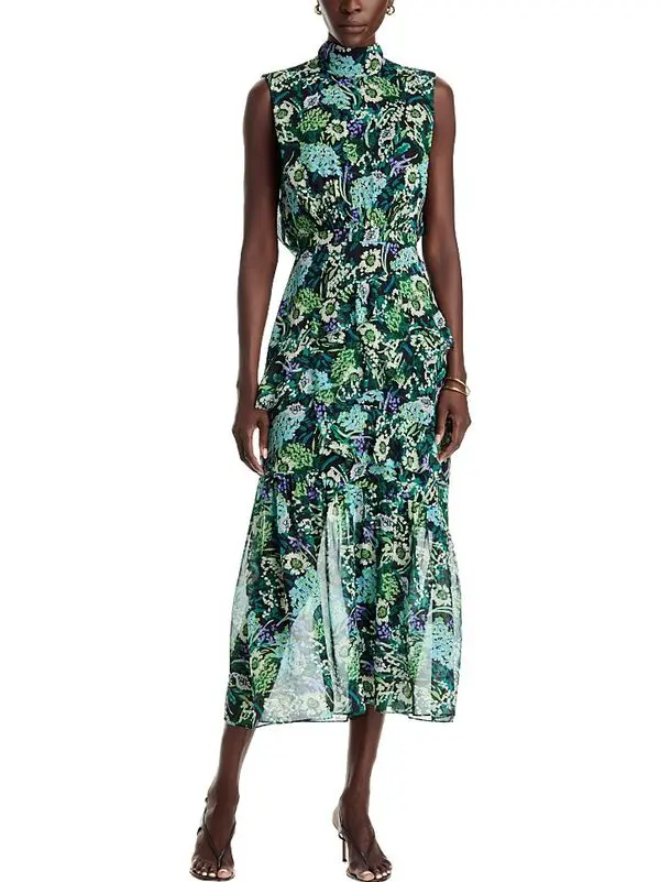 Saloni Fleur Ruffle Midi Dress - Silva Fern