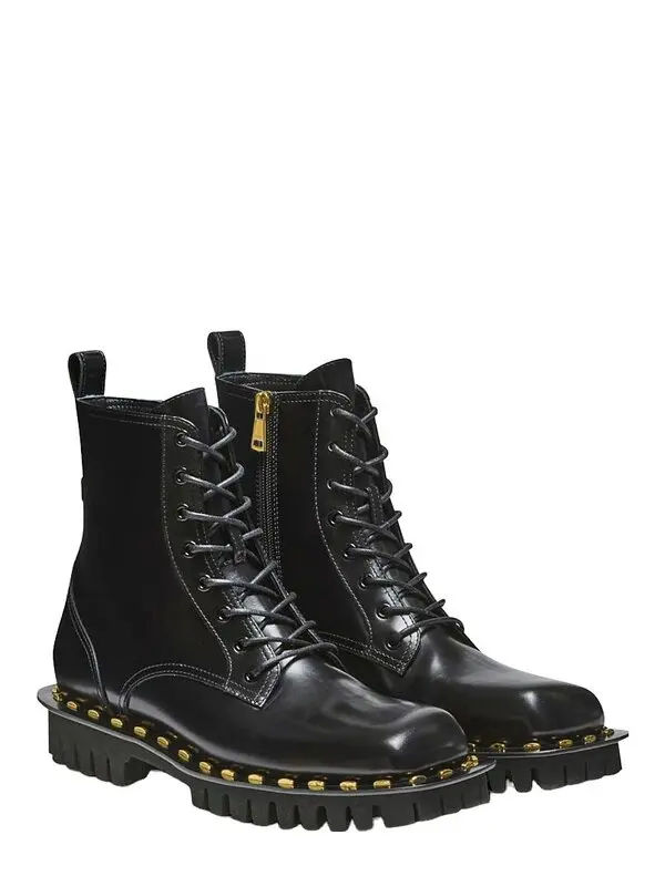 Balmain Glazed Leather Army Boots - Black