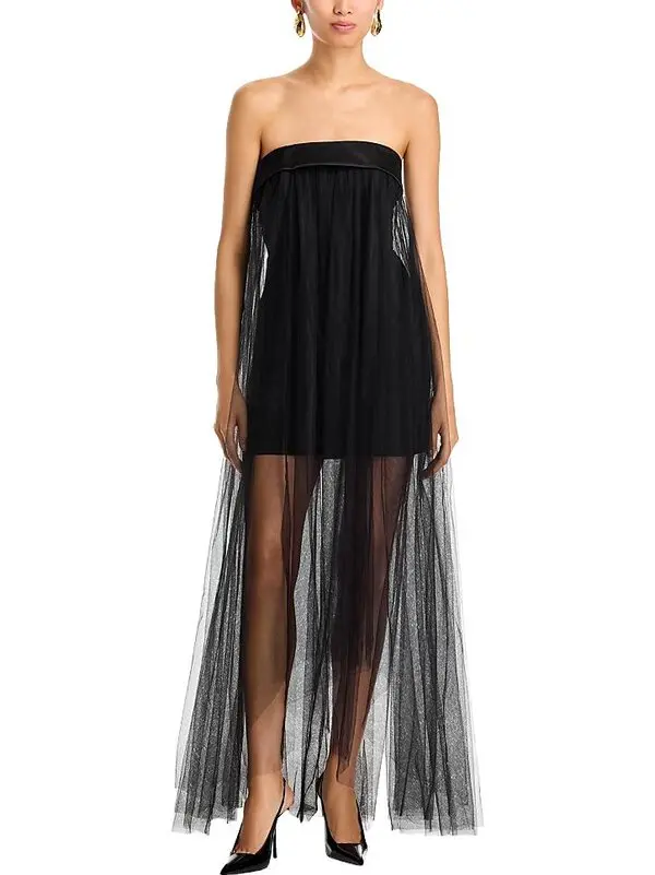 Bcbgmaxazria Tory Tulle Strapless Gown - Black