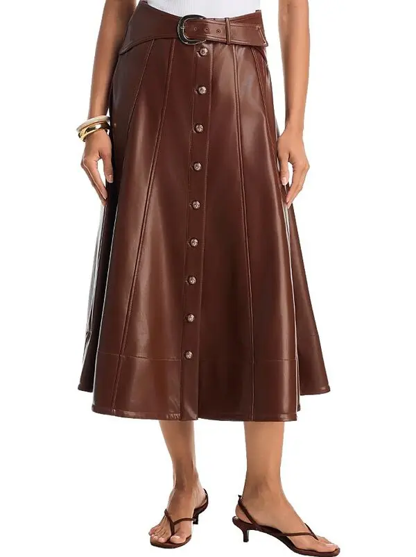 Cinq À Sept Briony Faux Leather Midi Skirt - Espresso