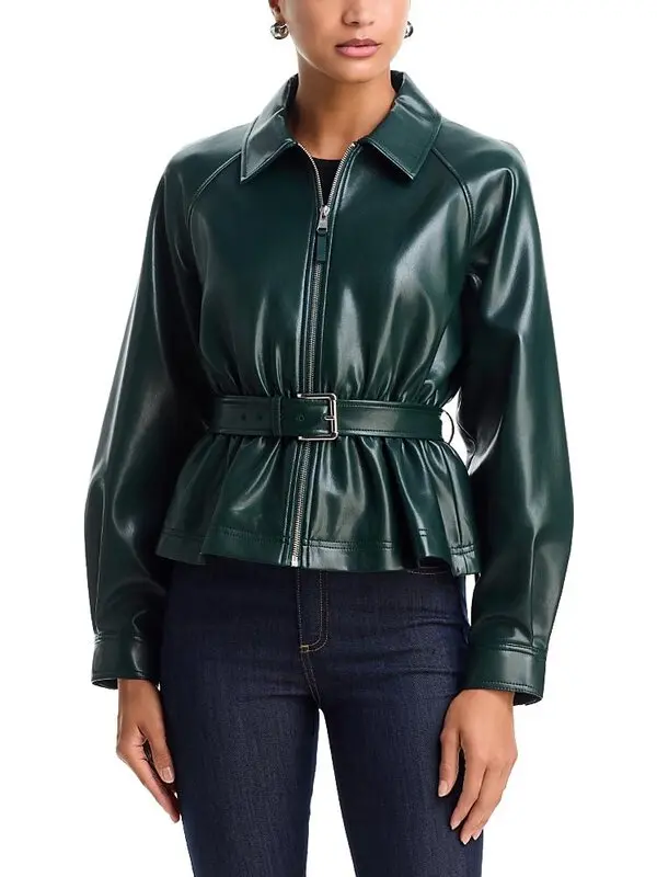 Cinq À Sept Briar Faux Leather Belted Jacket - Deep Malachite