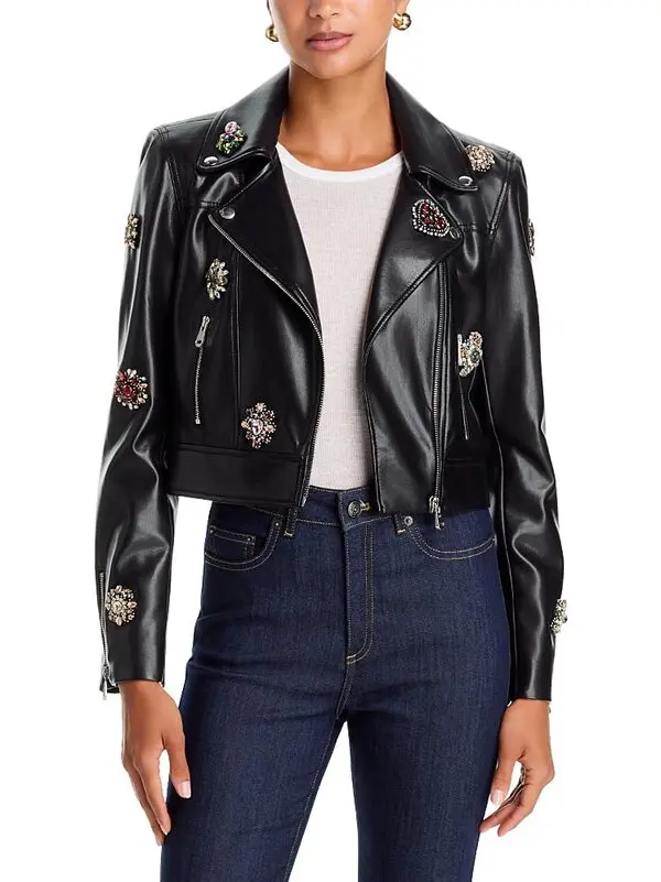 Cinq À Sept Genevieve Baroque Patches Faux Leather Jacket - Black Multi