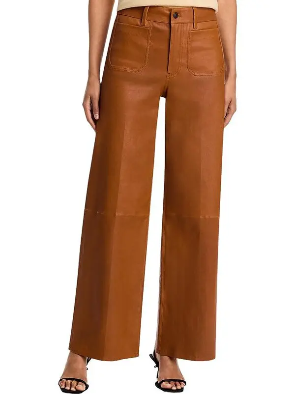 FRAME Leather Slim Palazzo Modernist Pocket Jeans - Camel