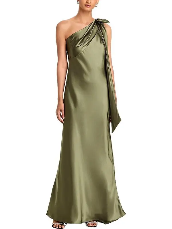 Aqua One Shoulder Satin Column Gown Exclusive - Olive