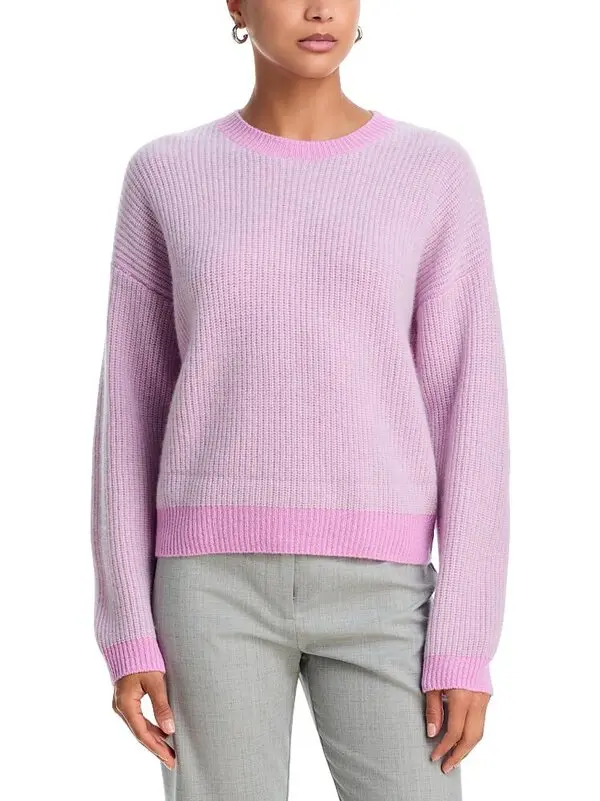 Aqua Cashmere Shaker Stitch Crewneck Sweater - Pink Multi