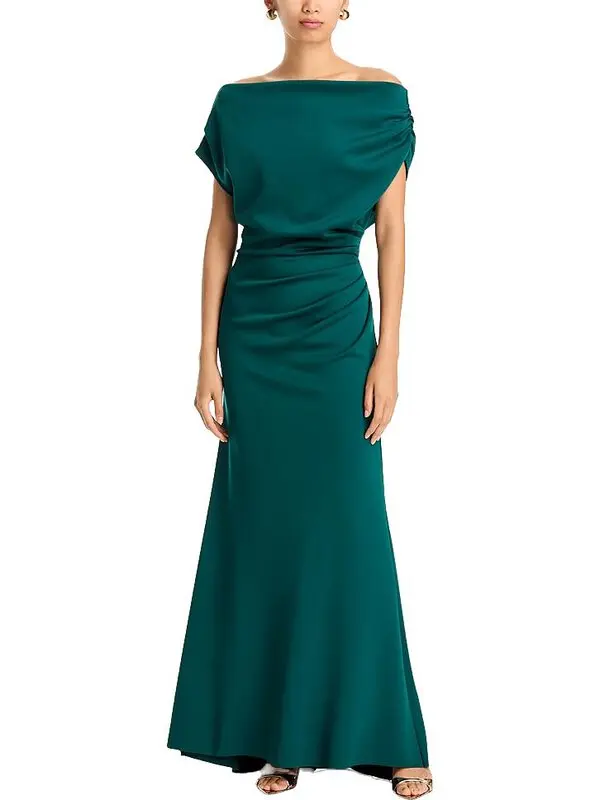 Aqua Draped Off-the-shoulder Gown - Hunter