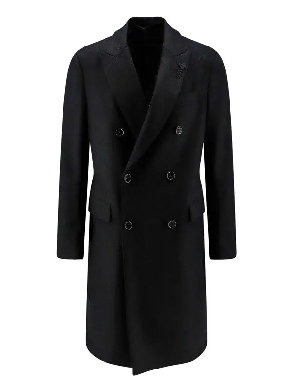 LARDINI Double-breasted Herringbone Coat - Black