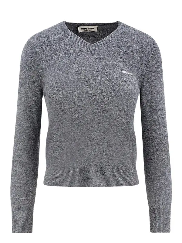 Miu Miu Wool Sweater With Logo Inlay - Grey