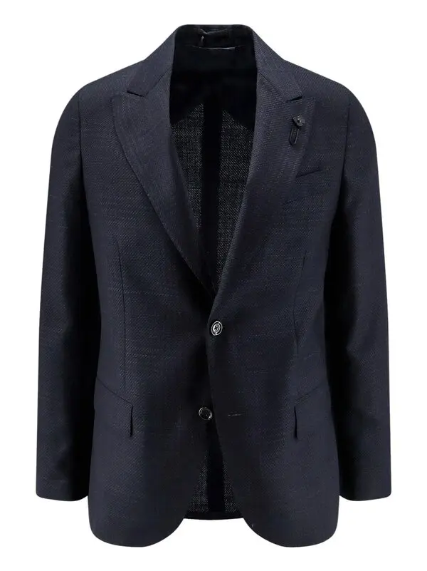 LARDINI Prince Of Wales Wool Blazer - Blue