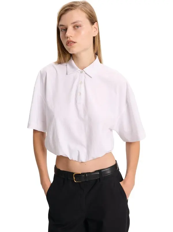 ATM Anthony Thomas Melillo Heavyweight Jersey Cinched Polo Top - White