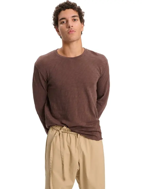 ATM Anthony Thomas Melillo Slub Jersey Long Sleeve Destroyed Wash T-shirt - Chocolate