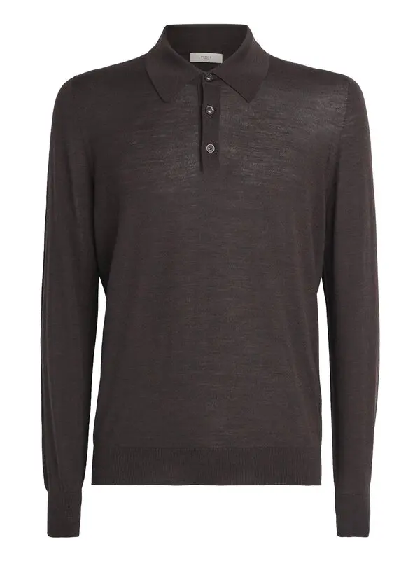 Purdey Merino Wool Long-sleeve Polo Shirt - Brown