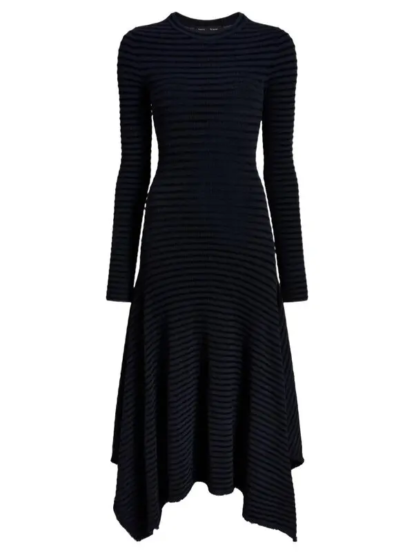 Proenza Schouler Striped Asymmetric Midi Dress - Black
